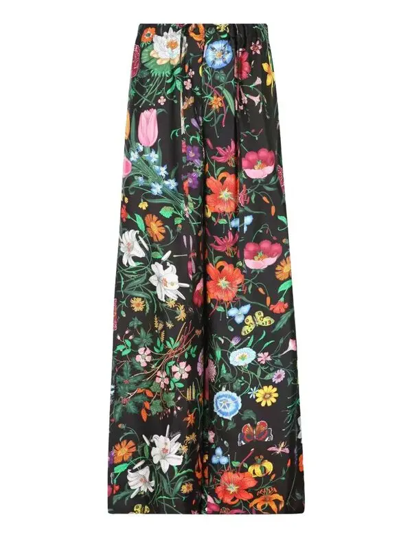 Gucci Printed Silk Twill Trousers - Black