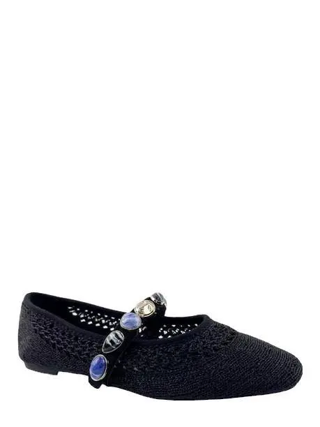 KENNETH COLE Zeta Stones Embellished Knit Ballet Flat - Black Knit