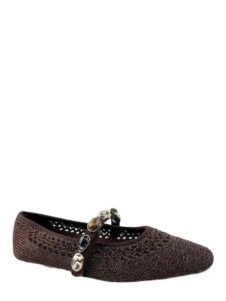 KENNETH COLE Zeta Stones Embellished Knit Ballet Flat - Brown Knit