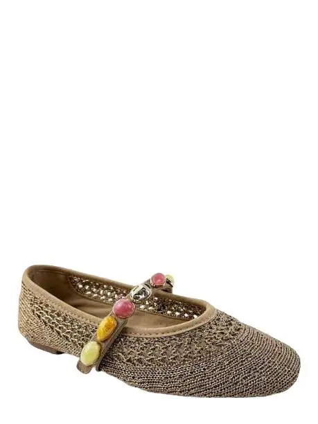 KENNETH COLE Zeta Stones Embellished Knit Ballet Flat - Natural Knit
