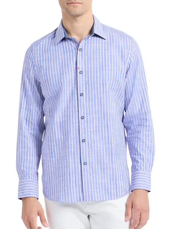 Robert Graham Fardella Stripe Cotton Button Up - Indigo