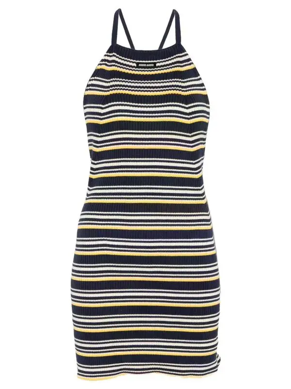 Miu Miu Striped Knit Mini Dress With Open Back - Blue
