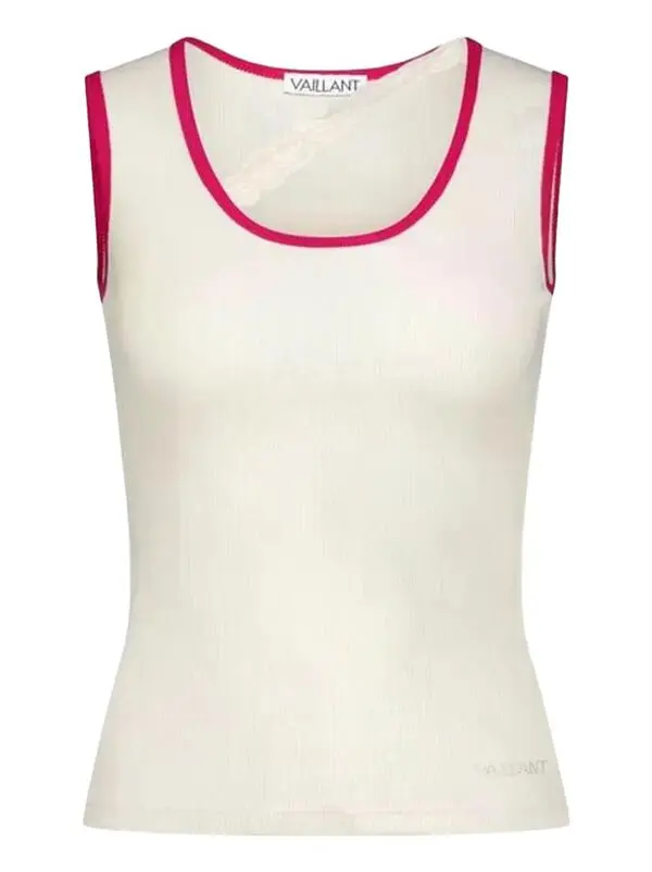 VAILLANT Ribbed Tank Top With Lace Trim - Neutrals