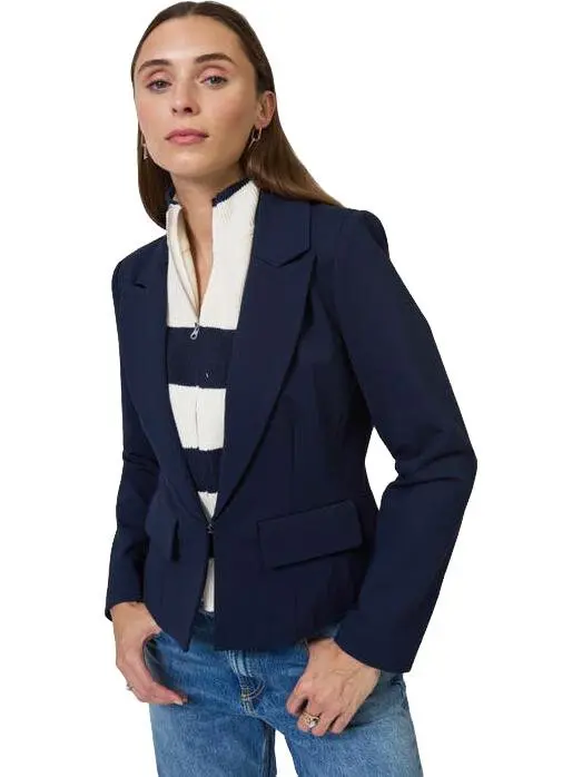 Central Park West Tailored Blazer With Notched Lapel Neckline - Navy