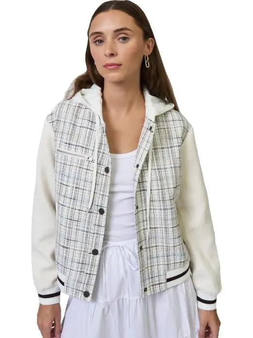 Central Park West Logan Tweed Bomber - White Plaid