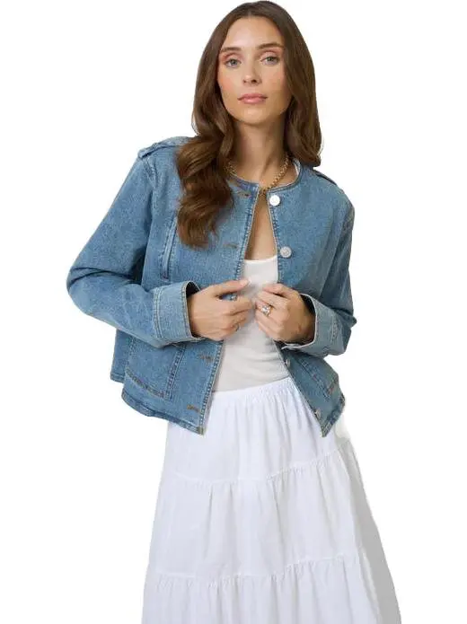 Central Park West Nevada Collarless Denim Jacket - Medium Wash