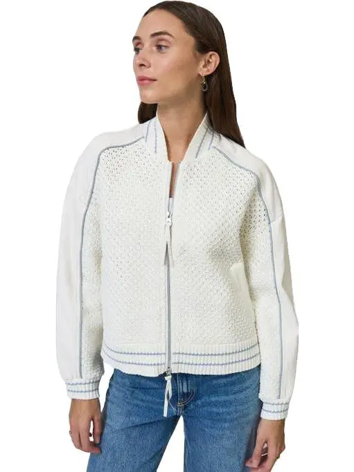 Central Park West Crochet Sweater Bomber Jacket - Bone
