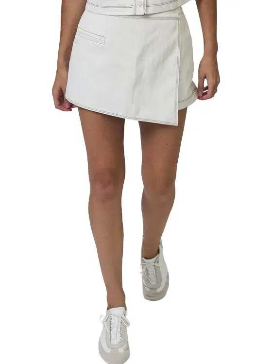 Central Park West Asymmetrical Wrap Mini Skort - Bone