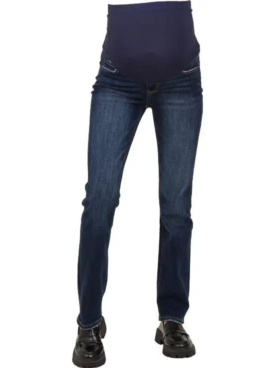 PINKBLUSH Distressed Hem Slim Straight Leg Maternity Jeans - Navy Blue