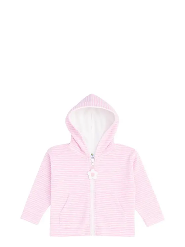 FLORENCE EISEMAN Stripe Terry Hoodie With Flower - Pink/white