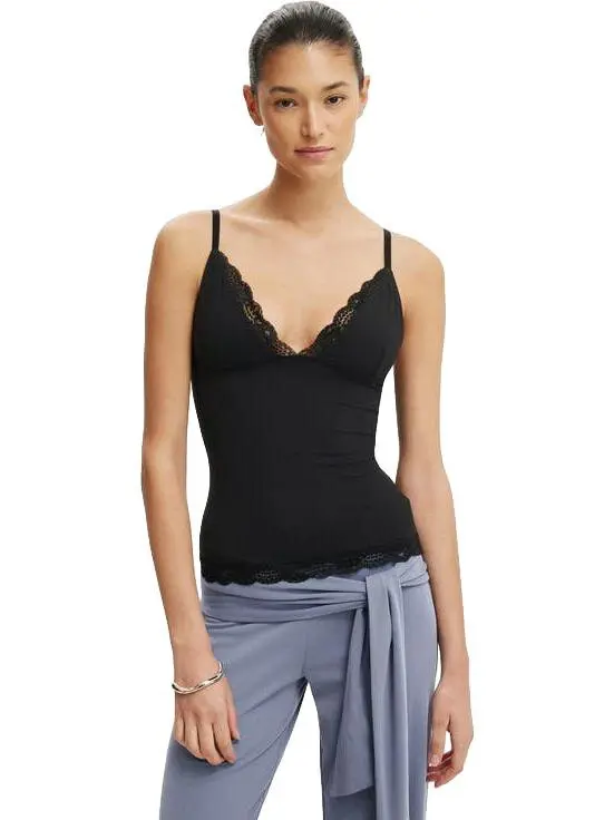 COTTON ON Lace Trim Cami - Black