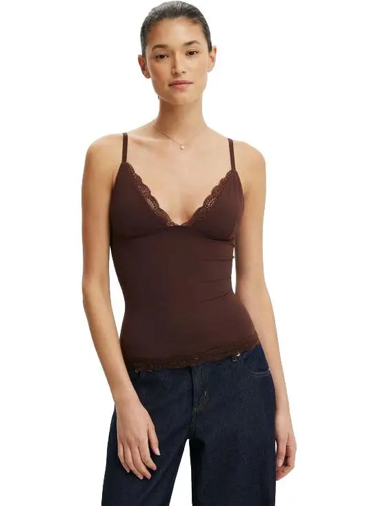 COTTON ON Lace Trim Cami - Dark Oak
