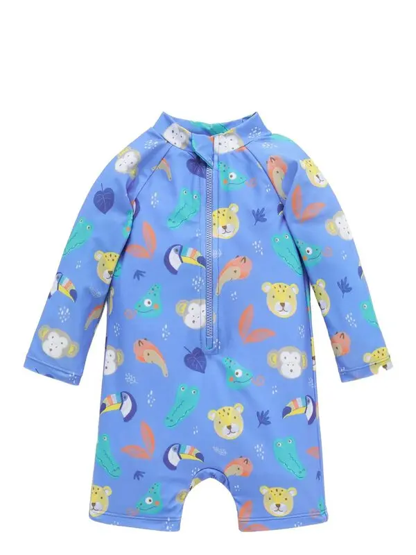 PUREBABY Printed Long Sleeve Sunsuit - Jungle Faces Print
