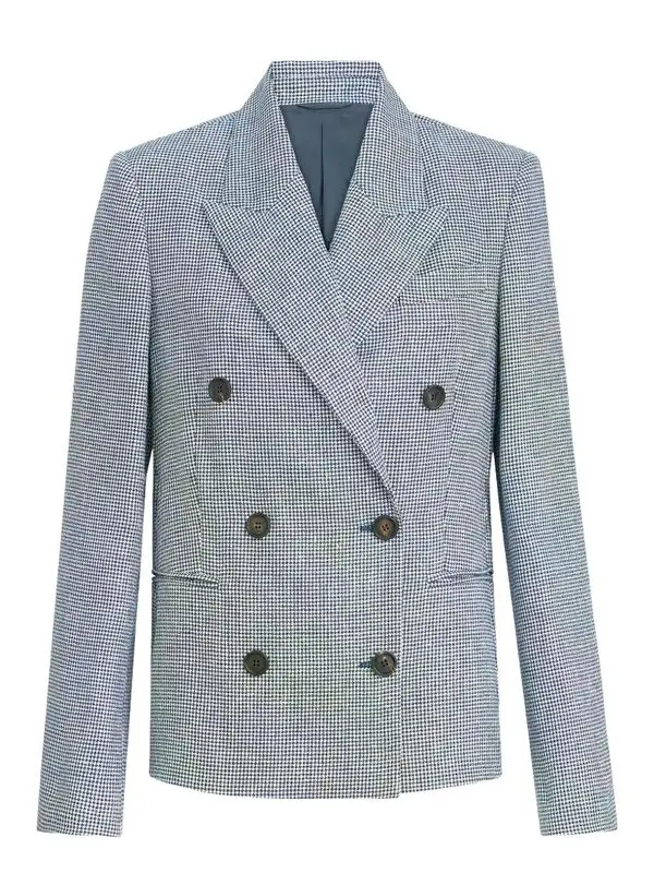 Brunello Cucinelli Linen And Cotton Houndstooth Blazer With Monili - Blue