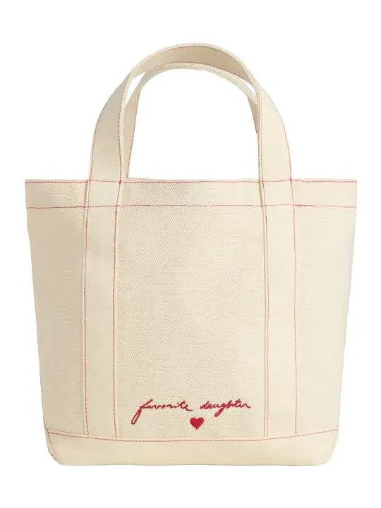 FAVORITE DAUGHTER Valentine's Day Embroidered Canvas Tote Bag - Natural