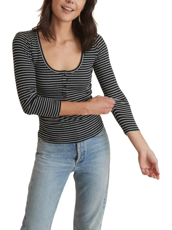 Marine Layer Stripe Ribbed Henley - Black/white Stripe Infill