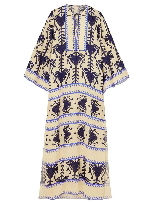 Johanna Ortiz Wild Savannah Embellished Printed Linen Tunic - Cream