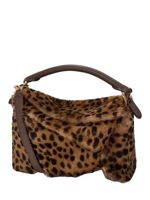 Loewe Small Puzzle Edge Shearling Bag - Brown