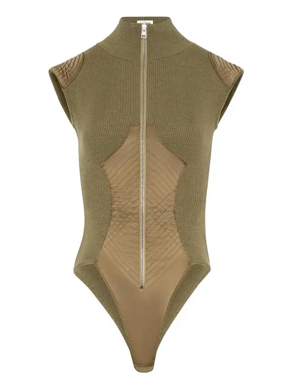 Jean Paul Gaultier Merino Wool Ribbed Bodysuit - Khaki