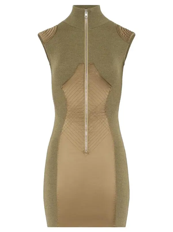 JEAN PAUL GAULTIER Merino Wool Rib Mini Dress - Khaki
