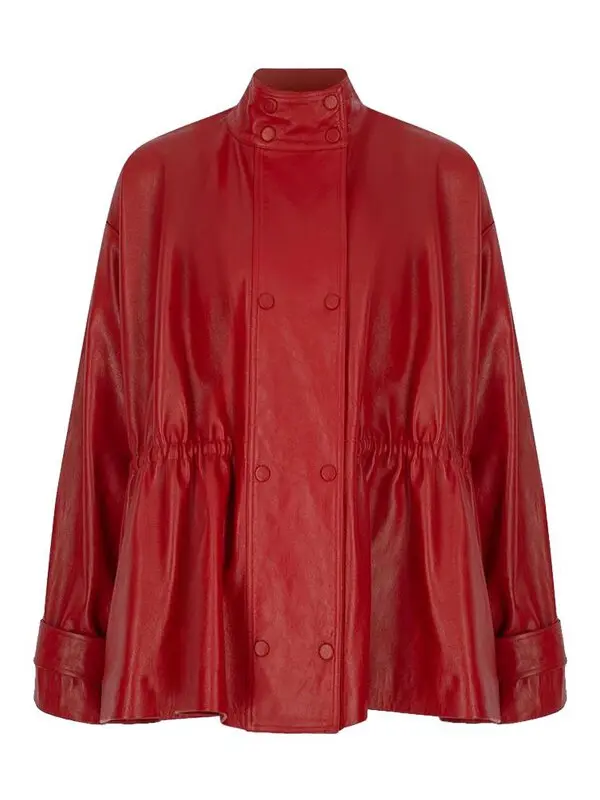 Zeynep Arçay Short Flare Lambskin Leather Trench Coat - Red