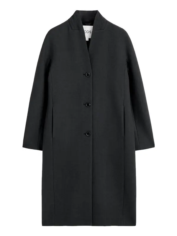 Cos Collarless Wool-twill Coat - Dark Grey