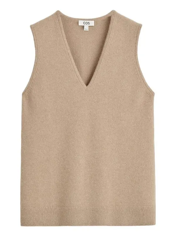 Cos Wool V-neck Tunic Vest - Beige