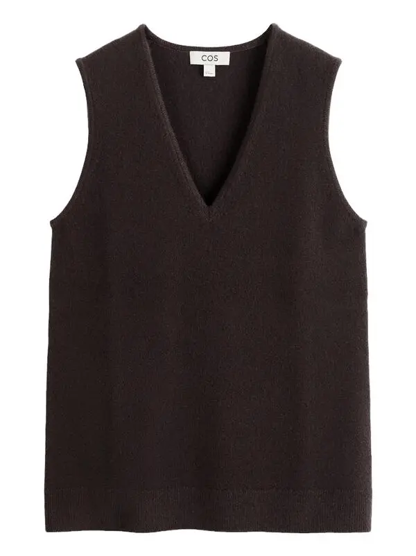 Cos Wool V-neck Tunic Vest - Brown