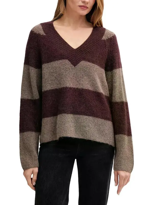 MOS MOSH Striped V-neck Sweater - Purple