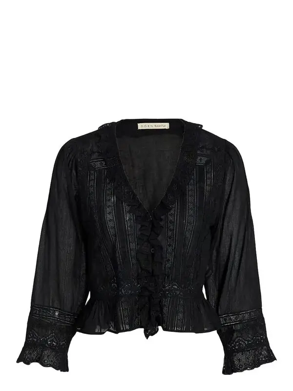 DÔEN Ruffled Lace Blouse - Black