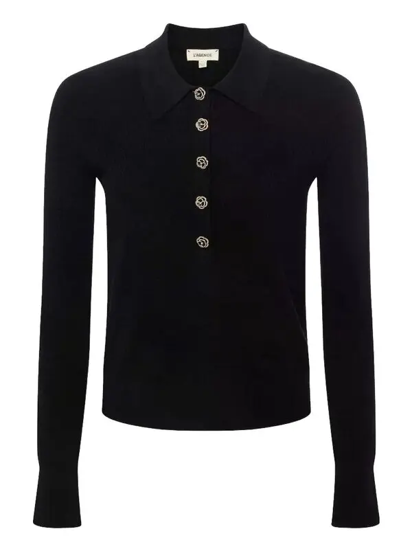 L'Agence Button-embellished Polo Top - Black
