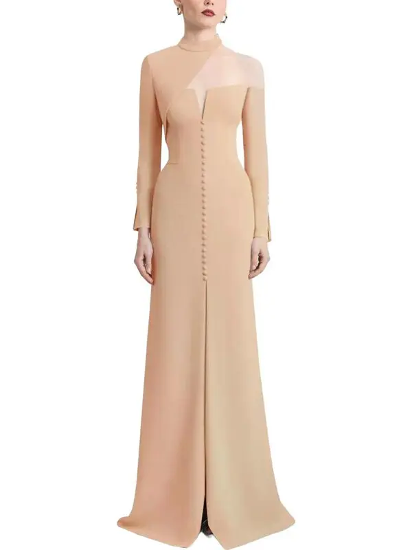 GEMY MAALOUF Button Down Front Maxi Dress - Neutrals