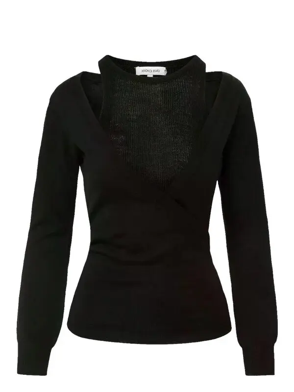 Veronica Beard Cut-out Merino Wool Sweater - Black