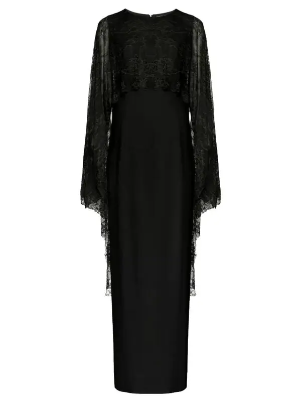 LETHICIA BRONSTEIN Lace Overlay Cape-style Maxi Dress - Black