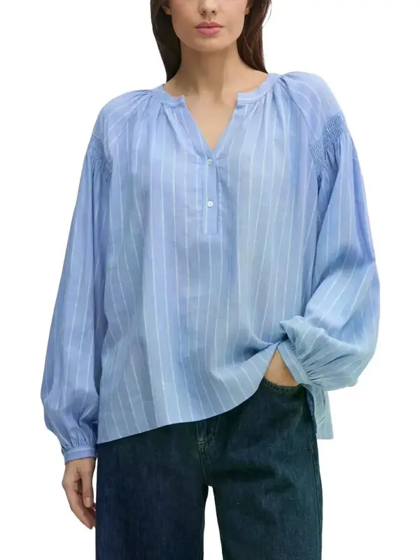 MOS MOSH Striped V-neck Blouse - Blue