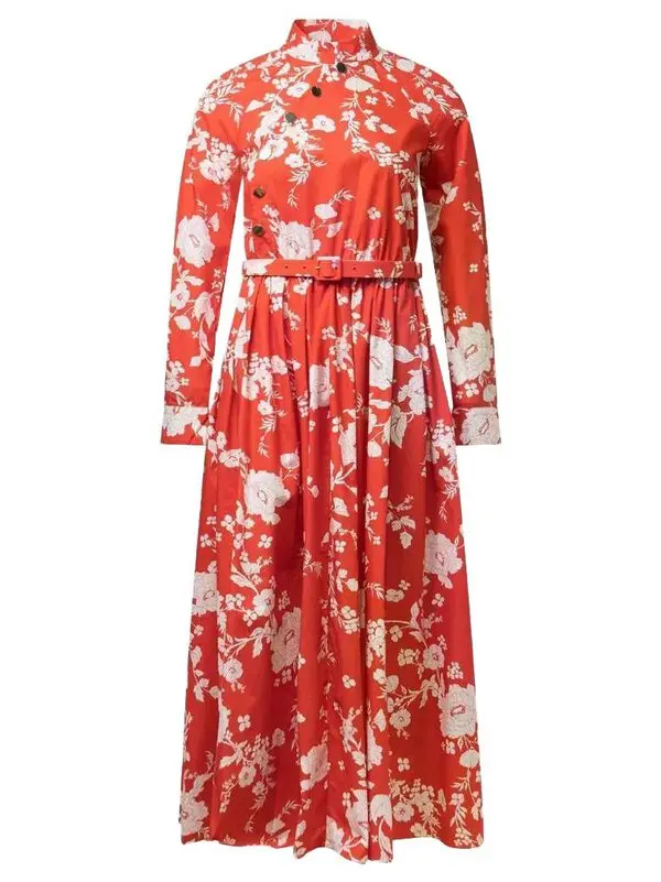 SELF-PORTRAIT Floral-pattern Cotton Midi Dress - Red