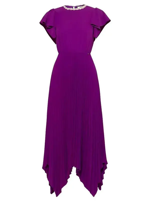 NISSA Crystal-embellished Pleated Dress - Purple