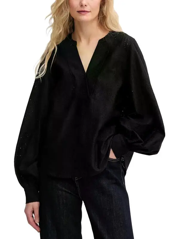 MOS MOSH Balloon-sleeve V-neck Blouse - Black