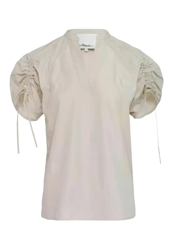 3.1 Phillip Lim Ruched Sleeve V-neck Top - Neutrals