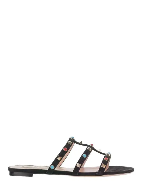 Valentino Garavani Rockstud Bead-embellished Suede Sandals - Black