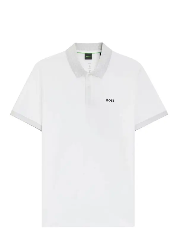 BOSS Patterned-collar Polo Shirt - White