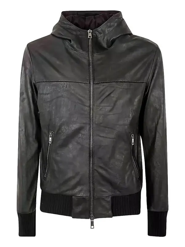 GIORGIO BRATO Hooded Leather Jacket - Black