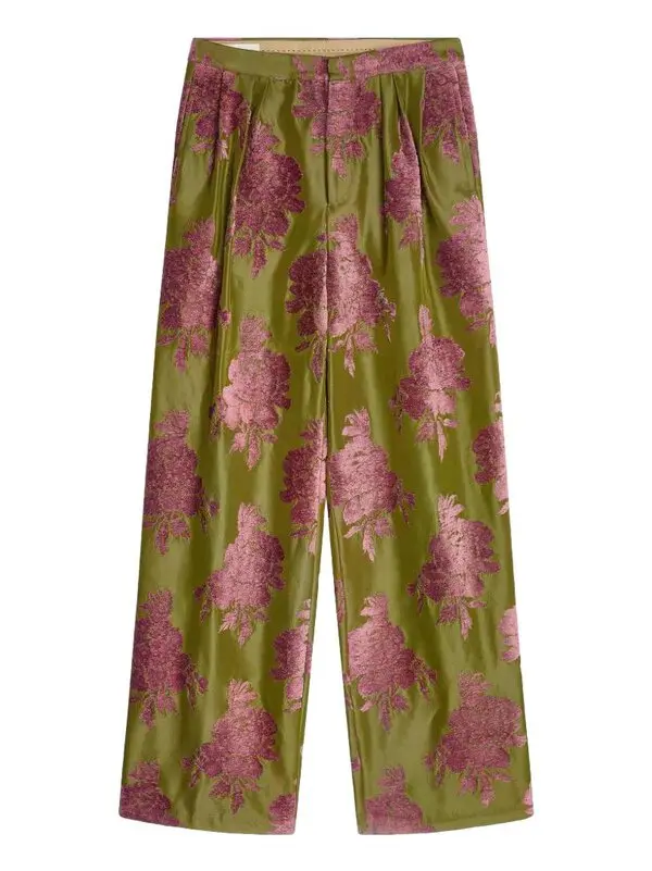 Dries Van Noten Pleated Floral Trousers - Grey