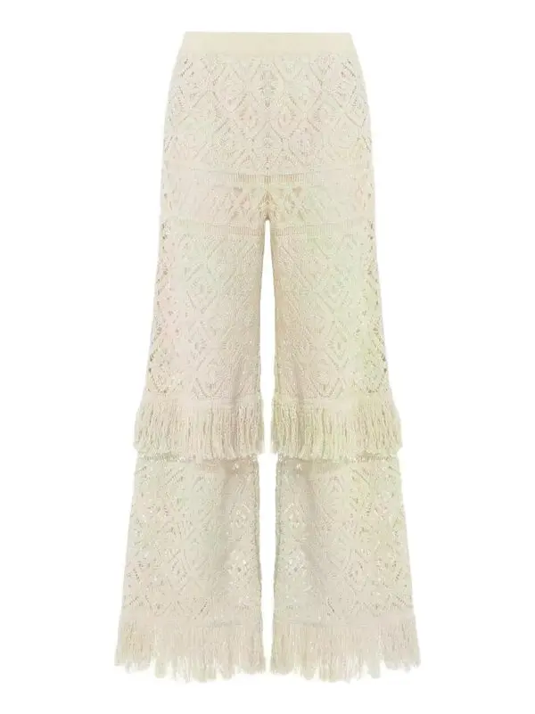 La DoubleJ Fringed Palazzo Pants - Neutrals
