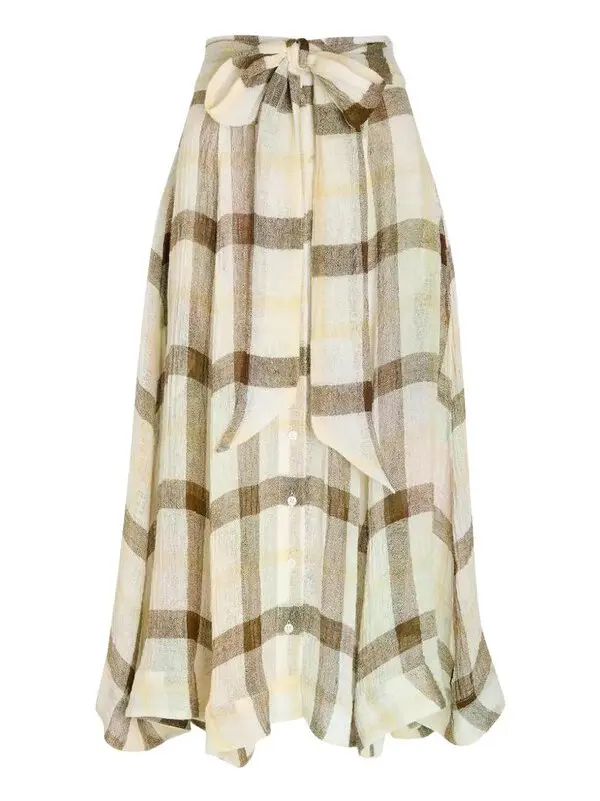 Lisa Marie Fernandez Checked Midi Skirt With Bow - Neutrals