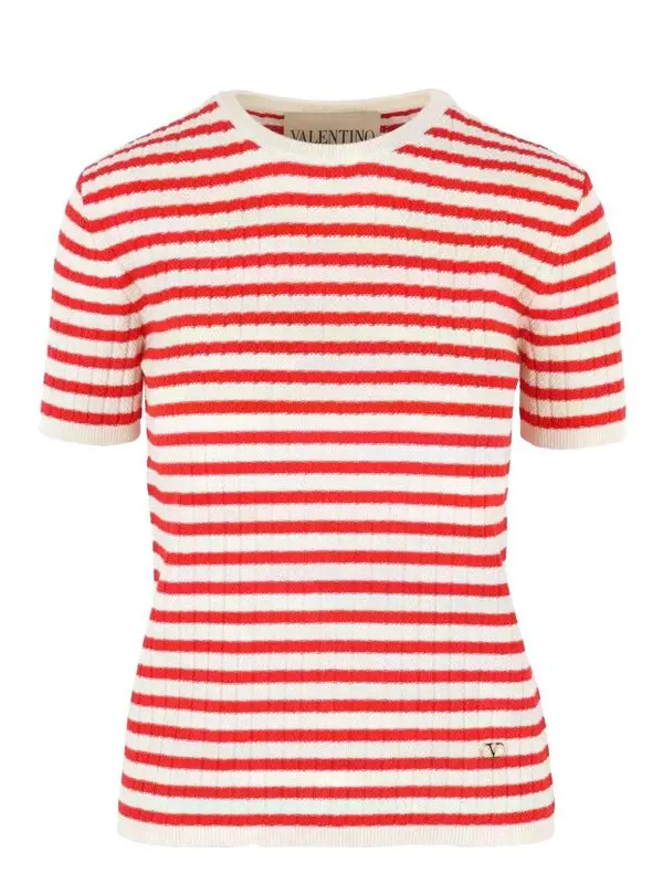 Valentino Garavani Striped Knit Top - Red