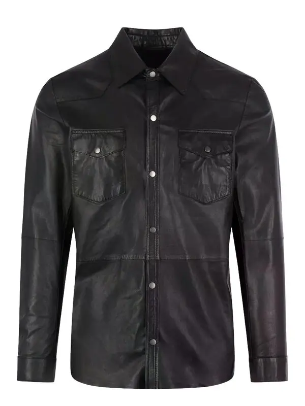 GIORGIO BRATO Pocket Lamb Leather Shirt - Black