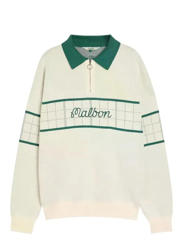 MALBON Logo-embroidered Knit Polo Shirt - Neutrals