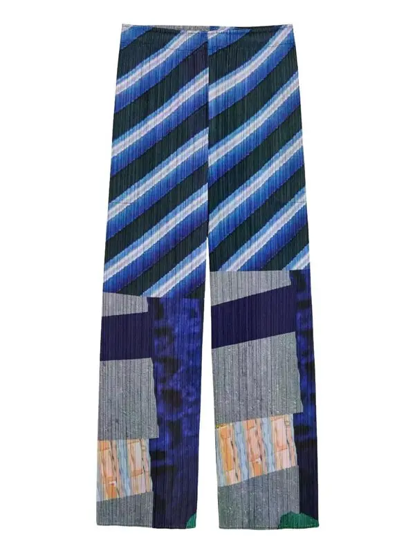 Issey Miyake Striped Pattern Trousers - Blue