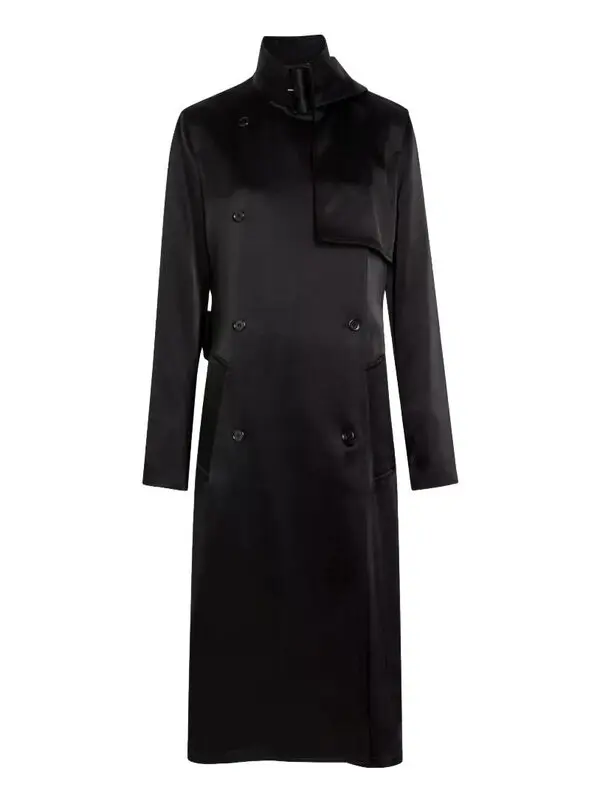 COURREGES Double-breasted Satin Trench Coat - Black